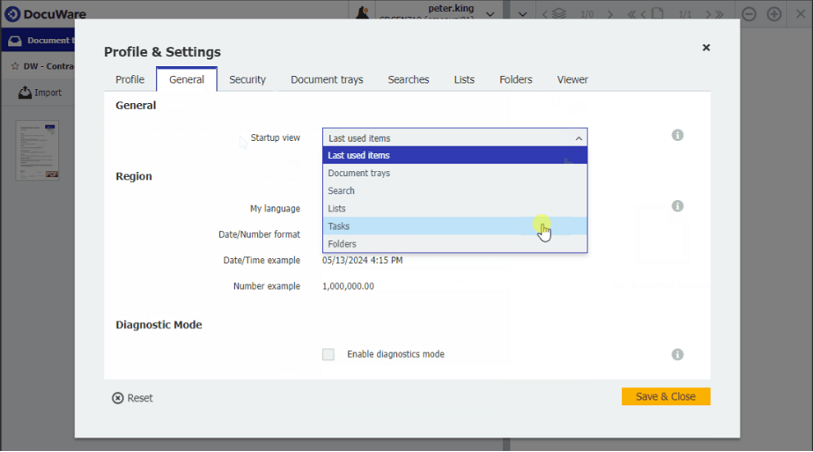 Customize your startup view for DocuWare